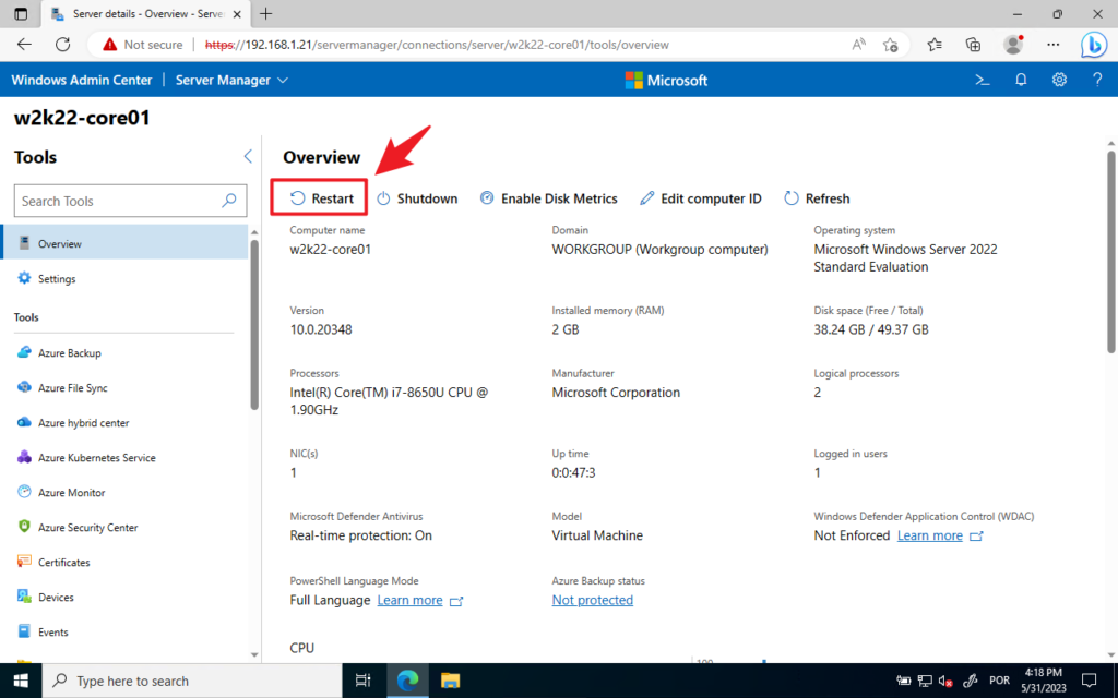 Installing Windows Admin Center On Windows Server 2022 With Desktop